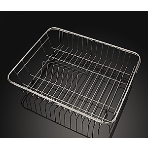 SANNO Expandable Dish Drying Rack Over The Sink Dish Drainer Dish Rack in Sink or On Counter with Utensil Silverware Storage Holder, Rustproof Stainless Steel