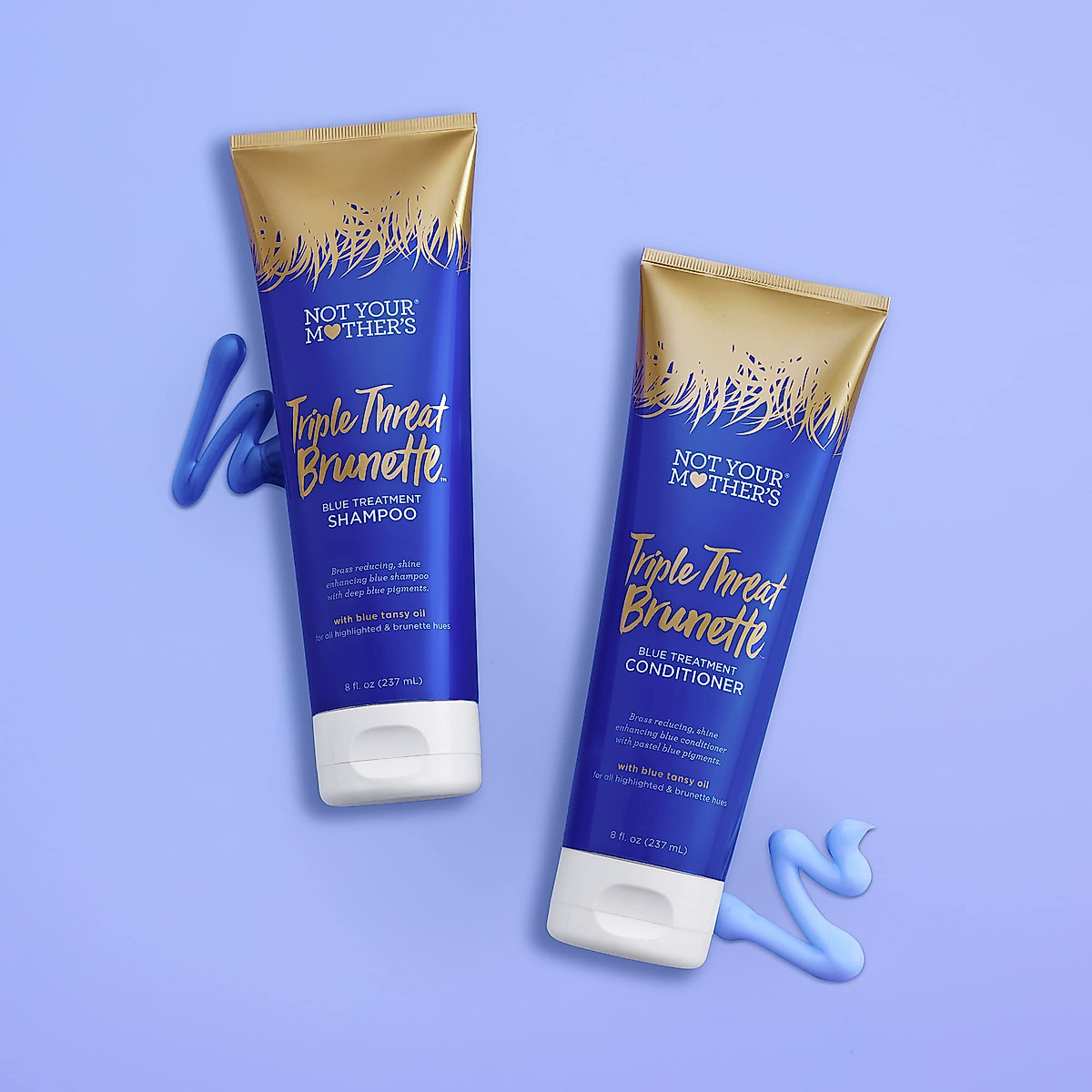 Not Your Mother's Triple Threat Brunette Shampoo and Conditioner (2-Pack) - 8 fl oz - Blue Shampoo and Conditioner for Brunettes - Reduces Brass, Enhances Hair Shine, Moisturizes Hair