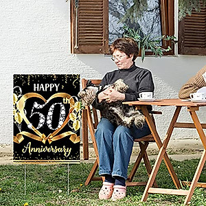 50th Anniversary Yard Sign Decoration Outdoor Gold 50th Wedding Anniversary Lawn Sign with Stakes for Happy 50th Year Party Supplies