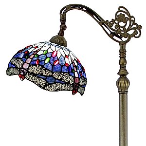 WERFACTORY Tiffany Floor Lamp Blue Stained Glass Dragonfly Arched Lamp 12X18X64 Inches Gooseneck Adjustable Corner Standing Reading Light Decor Bedroom Living Room S004 Series (B)