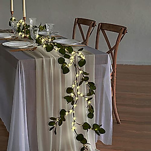 Lighted Eucalyptus Garland Vines with Lights Mantle Garland with Timer Battery Operated 6FT 96 LED for Wedding Decor Fall n Spring Decorations Christmas Fireplace Table Party Decor