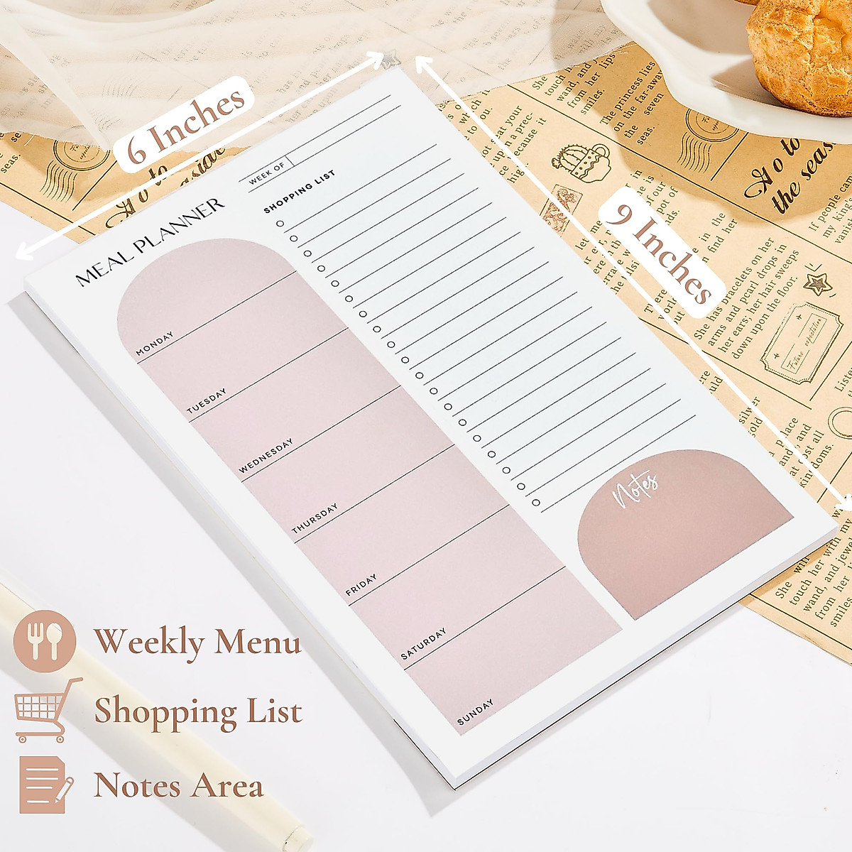 Weekly Meal Planner and Grocery List Magnetic 6x9 Inch Notepad with 52 Tear-Off Sheets - Perfect Meal Planner Notebook for Your Fridge