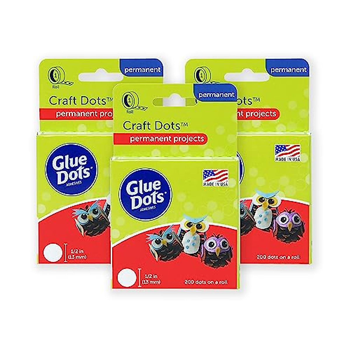 Glue Dots 38165AMZ Double-Sided, 3 Pack, 1/2'', Clear, 600 Total Dots, Craft Roll 3-Pack, 3 Count