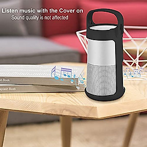 Silicone Case Compatible with Bose SoundLink Revolve/Bose SoundLink Revolve (Series II), TXEsign Travel Carrying Case with Handle Cover Protective Pouch (Black)