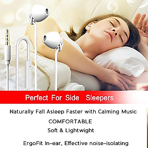 Ururtm Sleeping Headphones Earphones, Soft Comfortable Silicone Noise Isolating Earbuds with Mic Earplugs for Nighttime, Insomnia, Travel, Sport, Meditation & Relaxation (White)