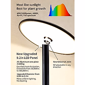 chiphy Floor Lamp, All Metal Standing Lamp, 40W/2600LM Dimmable Grow Light, Eye Protection Natural Sunlight, 69" Heights Adjustable Tall Lamp for Living Room,Bedroom,Reading,Piano,Sofa