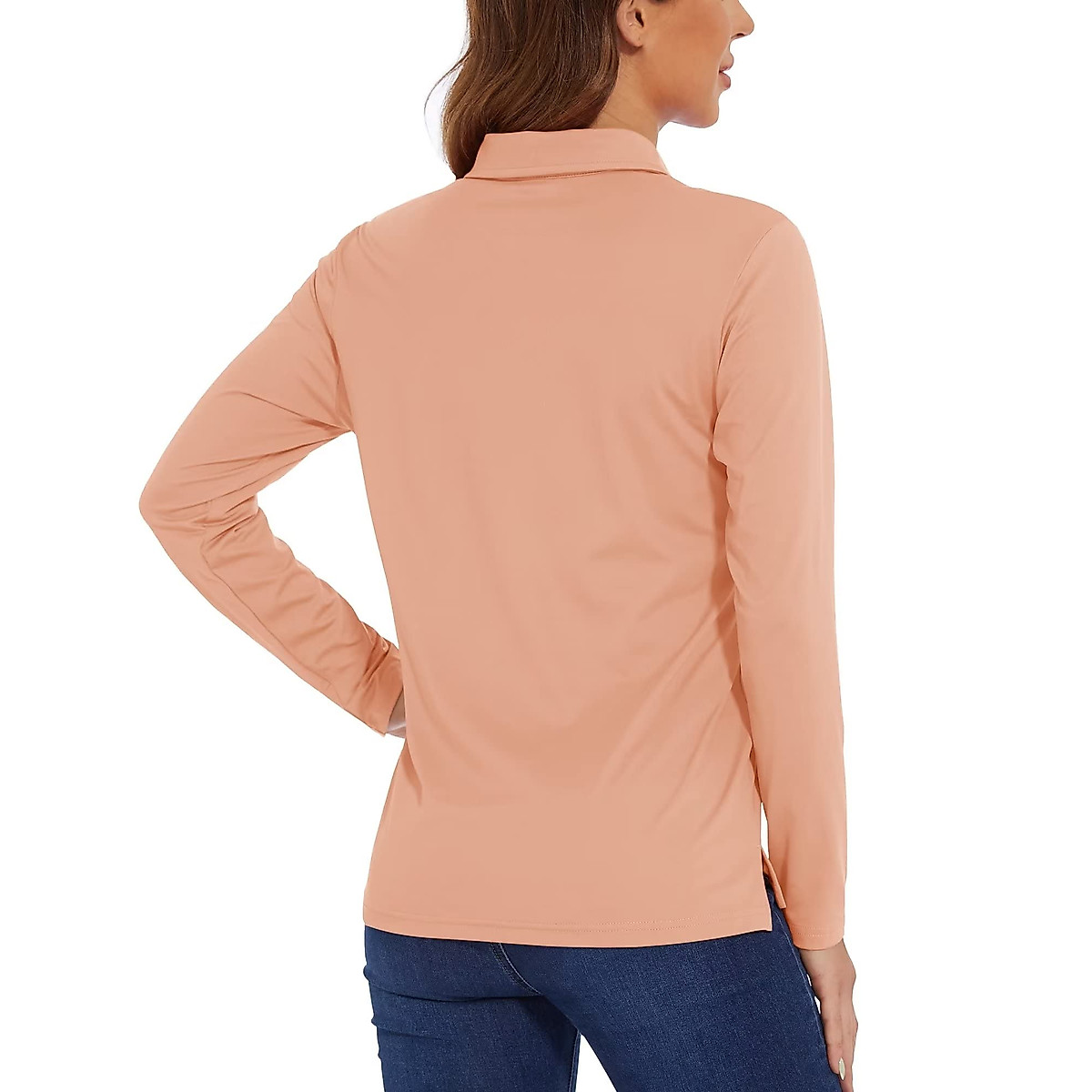 KEFITEVD Athletic Shirts Women Golf Polo Shirts Long Sleeve Collared Shirt UPF 50+ Quick Dry Sun Shirt Outdoor Performance Rashguard for Women Apricot