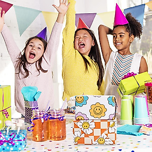 Whaline 12Pcs Retro Groovy Wrapping Paper Bright Funny Face Flower Checkered Gift Wrap Bulk Boho Art Paper Folded Flat for Baby Shower Birthday Wedding DIY Crafts Gift Packing, 19.7 x 27.6 Inch