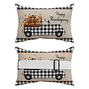 Recliner Head Pillow Ledge Loungers Chair Pillows with Insert Turkey Retro Plaid Truck Lumbar Pillow with Adjustable Strap Outdoor Waterproof Patio Pillows for Couch Beach Pool Office Chair, 2 PCS