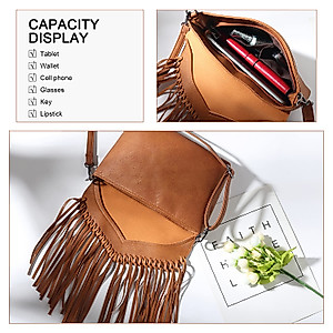 LUI SUI Women PU Leather Hobo Fringe Tassel Cross Body Bag Vintage Shoulder Handbag for Girls