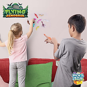 PICK A TOY Stretchy Slingshot Dinosaur Finger Toys, 36 Set Mini Rubber Dinosaurs Party Favors, Kids Prizes and Stocking Stuffer Toy, Finger Flingers Catapult Toys As Flying Chicken Slingshot