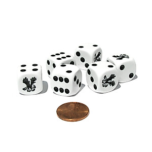 Set of 6 Eagle Dice 16mm D6 Rounded Edges Koplow Animal- White with Black Pips