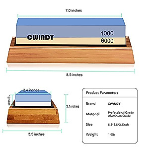 Sharpening Stone Whetstone Kit Dual Sided 1000/6000 Grit Professional Whetstone Knife Sharpener Stone Wet Stone Set Nonslip Bamboo Base, and Fix Stone