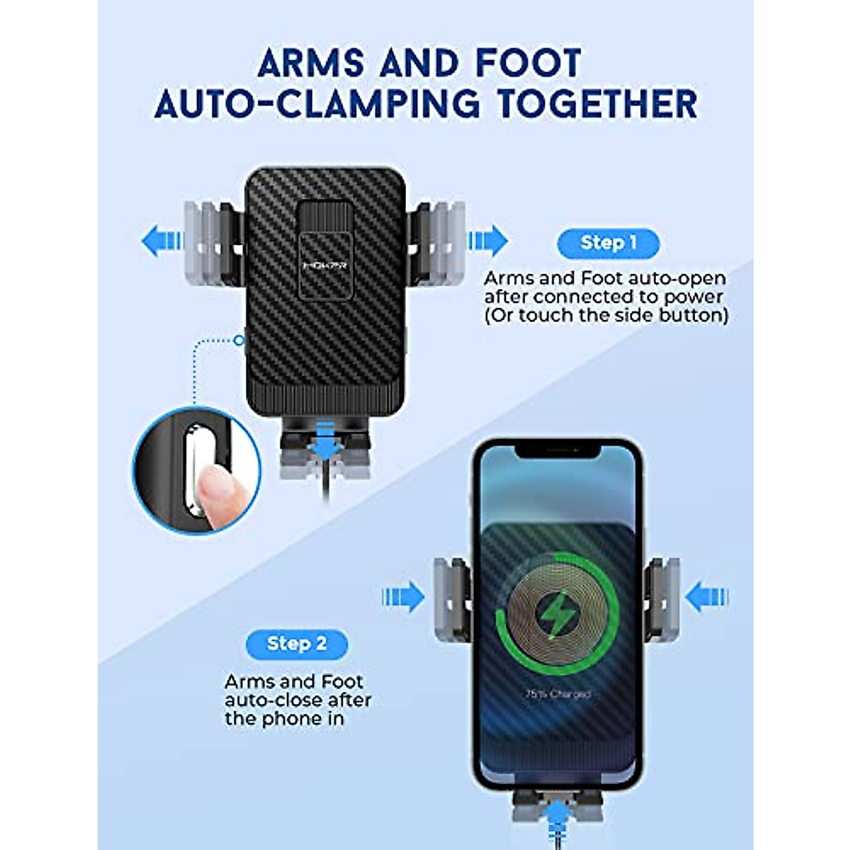 Wireless Car Charger, MOKPR 15W Fast Charging Car Mount Auto-Clamping Car Charger, Dashboard Windshield Phone Holder Compatible with iPhone 14/13/13 Pro/12 pro/12/11/X/8, Samsung S23/S22/S10/S9/S8