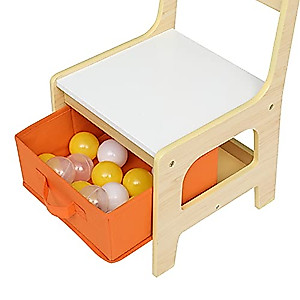 TROOPVILLE Kids Table and Chair Set 3 in 1 Wooden Toddler Table and Chair Set Toddler Activity Table Children's Wooden Table and Chair Set with Two Storage Bags 1 Table and 2 Chairs (Wood)