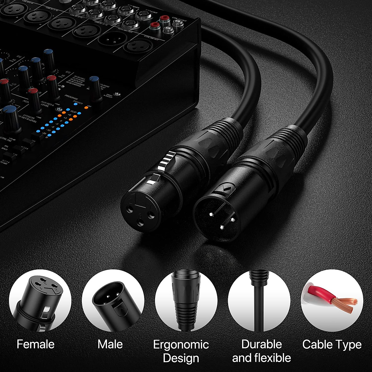 NUOSIYA XLR Cable 100 Ft 2 Packs,Microphone Cables,Premium Balanced Microphone Mic Speaker Cable with 3-Pin XLR Male to Female DMX Cable,Black