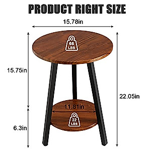 Hadulcet Round Side Table，Accent Table Small End Table for Living Room Bedroom Office Balcony Small Space, Chestnut