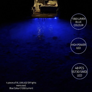 Al Aker Lighting LED Underwater Boat Lights, 25W 12V (Blue, Green, White LED Colour Options), Surface Mount for Boats, Yachts, Cruise Ships, Sailboat, Pontoon, Transom (Blue 1300 lumen)