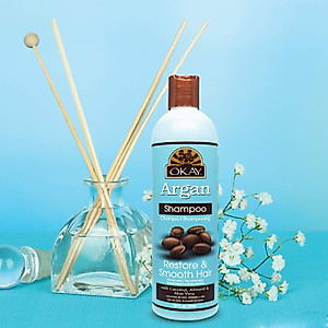 OKAY | Argan Shampoo | For All Hair Types & Textures | Restore, Hydrate and Smooth Hair | With Coconut, Almond, & Aloe Vera | Free of Parabens, Silicones, Sulfates | 12 oz