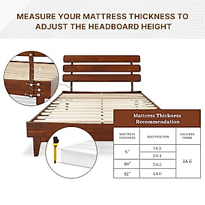 Bme Caden 15 Inch Deluxe Bed Frame with Adjustable Headboard - Mid Century, Retro Style with Acacia Wood - No Box Spring Needed - 12 Strong Wood Slat Support - Easy Assembly - Dark Chocolate, Queen