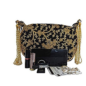 Women's Handmade Silk Drawstring Purse, Indian Potli Bag, Black Crossbody Triangle Purse