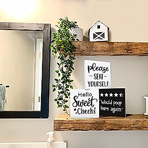 Zingoetrie Funny Bathroom Signs(Set of 3), Farmhouse Bathroom Wooden Wall Decor Restroom Humor Sayings Freestanding Quarter Bathroom Mini Blocks Decorations