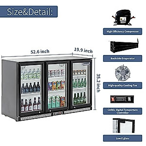 ICECASA Beverage Refrigerators 3 Glass Door Back Bar Refrigerator Commericial Counter Height Refrigerator LED Lighting Merchandiser 11.7Cu.ft for Soda Beer