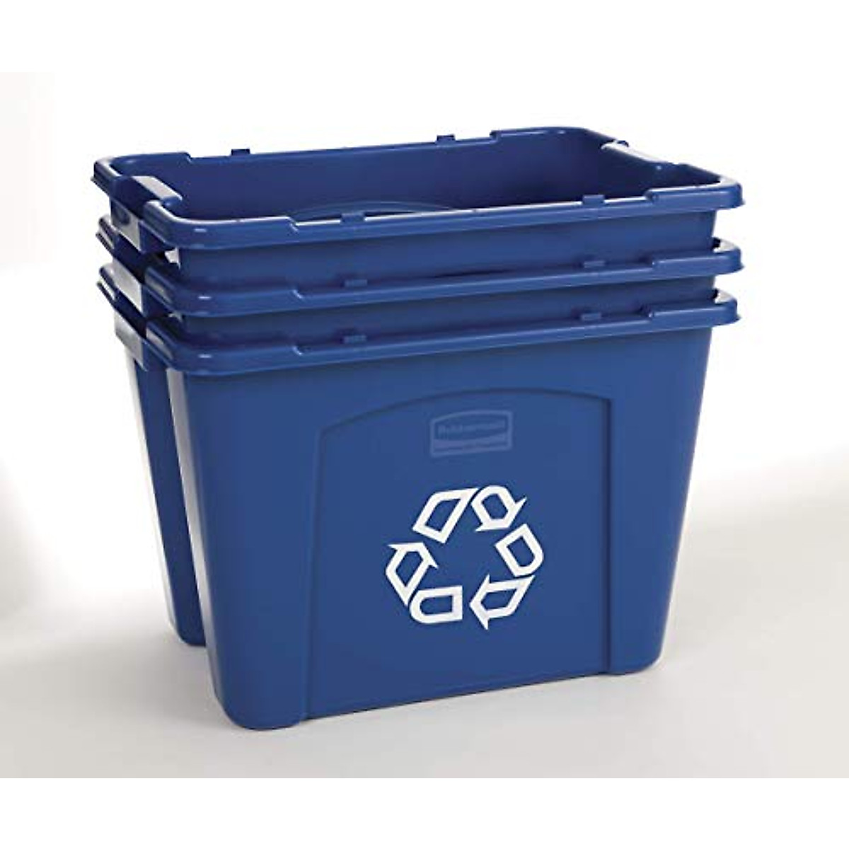 Rubbermaid Commercial Products, Recycling Bin/Box for Paper and Packaging, Stackable, 14 GAL, for Indoors/Outdoors/Garages/Homes/Commercial Facilities, Blue (FG571473BLUE)