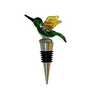 Stainless Steel Wine Bottle Stopper with Hand Made Glass Figurine (Hummingbird)
