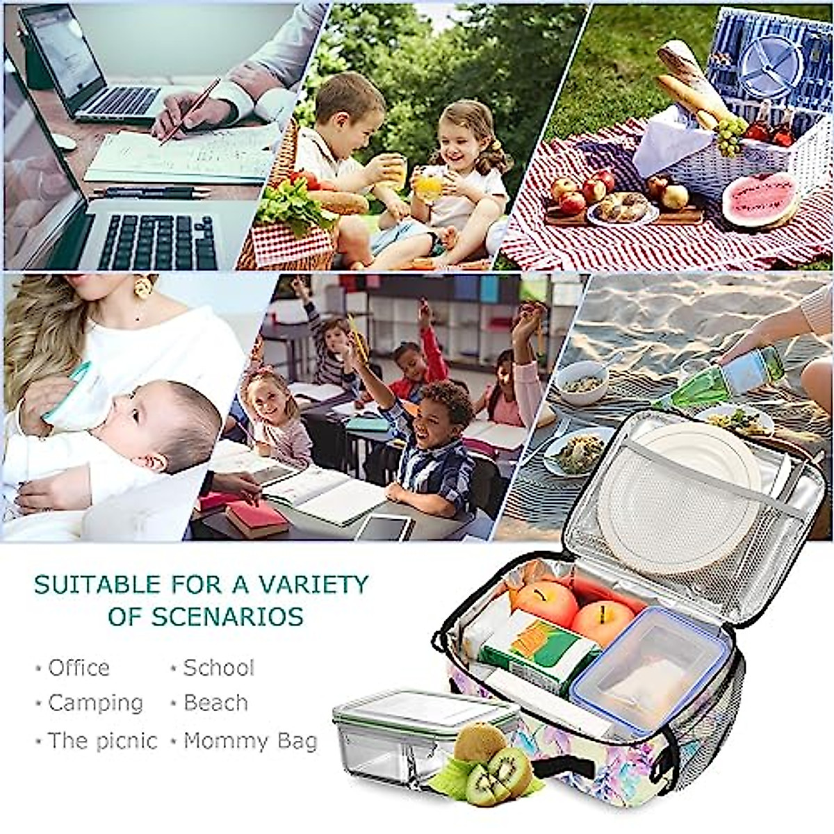 ALAZA Flowers Willow Branch Berry Lunch Bag Reusable Insulated Cooler Lunch Tote Bag with Adjustable Shoulder Strap for Office Work Picnic Travel,Size 11 X 4.33 X 9.05 inch