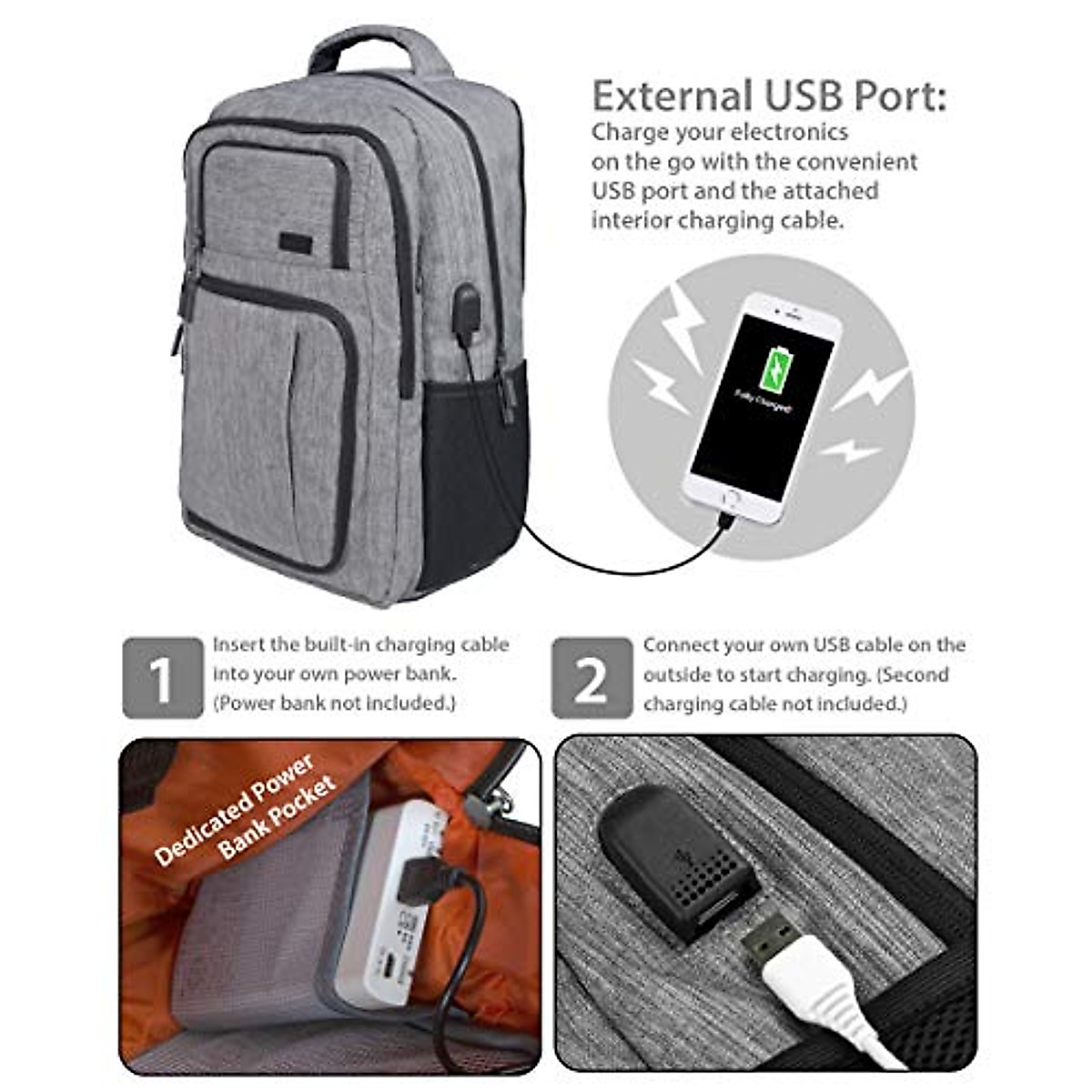Rockland Slim Pro USB Laptop Backpack, Grey, Large