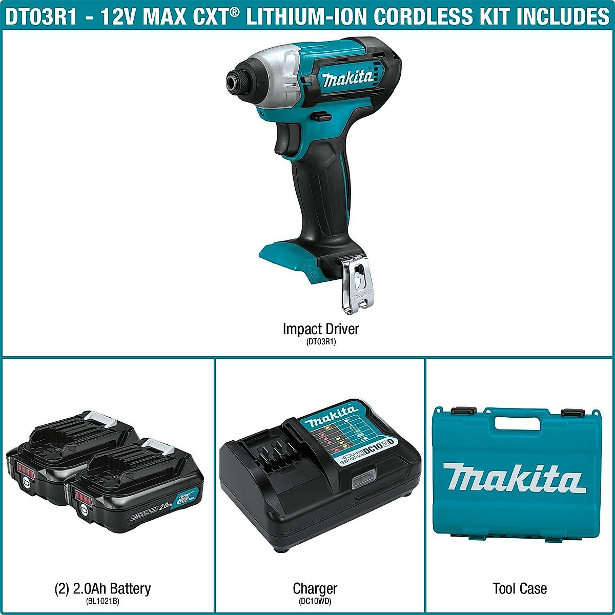 Makita DT03R1 12V Max CXT Lithium-Ion Cordless Impact Driver Kit