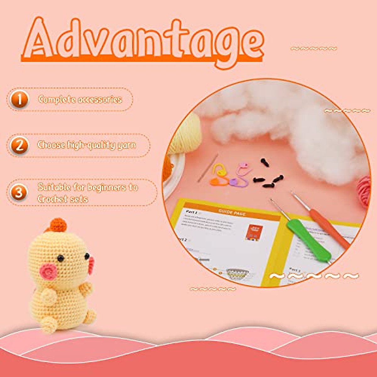 JNENERY Crochet Kit for Beginners, DIY Crochet Animal Kit, Cute Animal Kit for Kids Dinosaur Starter Pack with Yarn Balls, Crochet Hooks, Knitting Stitch Markers, Needles, Instructions for Beginners