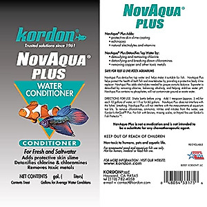 Kordon NOVAQUA Plus - Freshwater & Saltwater Aquarium Water Conditioner – Instantly Detoxifies Chlorine, Chloramines, & Heavy Metals, Replaces Fish Slime Coat, Reduces Fish Stress, 1-Gallon
