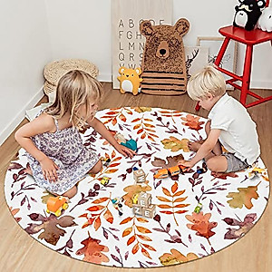 Fall Round Area Rug 3 Ft, Fall Thanksgiving Maple Leaves Soft Throw Rug Non-Slip Washable Carpet for Kid's Room, Nursery, Living Room, Bedroom, Teen's Room, Modern Home Decor