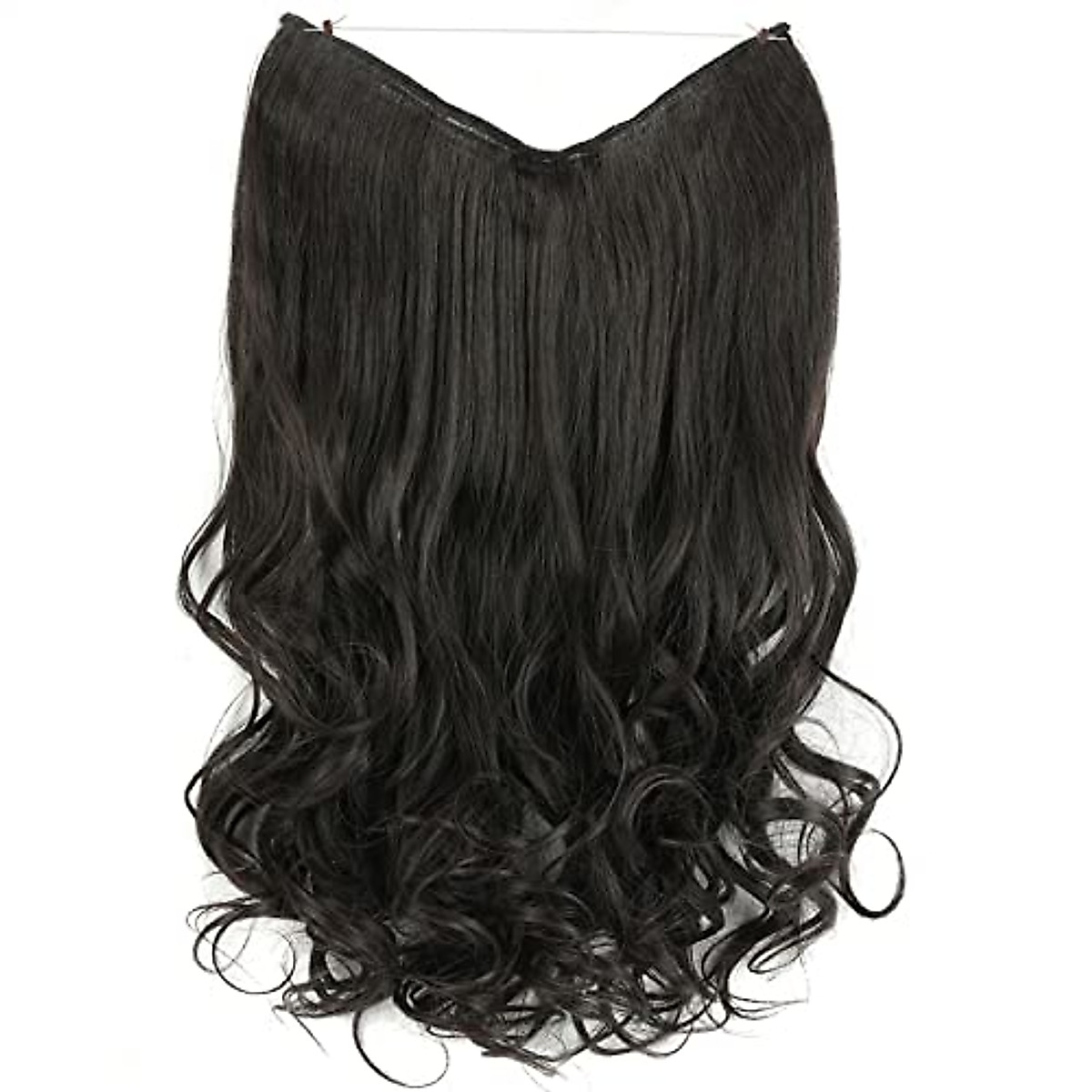 GIRLSHOW Invisible Wire Hair Extensions with Transparent Headband Synthetic 24 Inch 4.9 Oz Wavy Curly Adjustable Size No Clip Long Hairpieces for Women (Natural Black -#113A, 24 Inch)