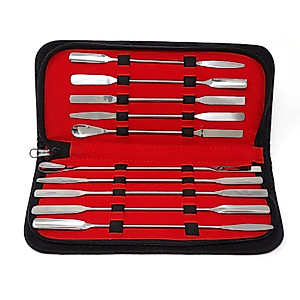 10 PCS Micro Lab Spatula Sampler Set Stainless Steel Double Ended MutliPurpose Square, Scoop, Round & Tapered Arrow End, 7"+9" Length