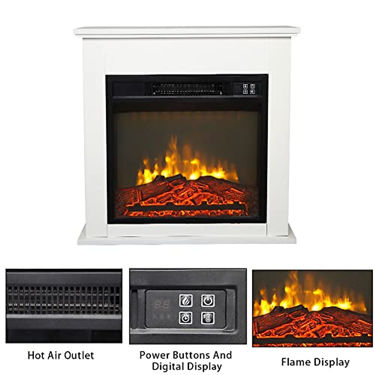 FRITHJILL Electric Fireplace, Freestanding Portable Wood Cabinet Fireplace Heater with Remote Control, 1400W