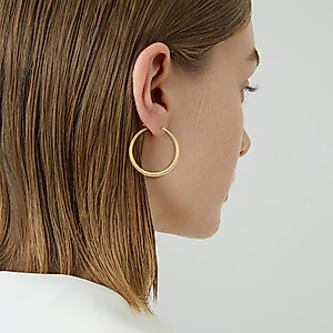 Classic 14K Gold Loop Hoop Earrings For Women & Sterling Silver Hoops - Designer Contoured Gold Plated Hoop Earrings with Graduated Curvature (4cm, gold)