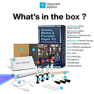 Granite, Marble & Porcelain Repair Kit (Clear, Black & Acrylic) - Ideal as Quartz Countertop Repair Kit I Works Great for Countertops, Tiles, Sinks and Other Surfaces