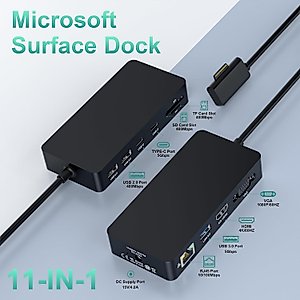 MTAKYI Surface Dock Triple Display with Power Supply, 12 in 1 Surface Pro Docking Station Dual 4K HDMI+VGA for Surface Pro 9/8/X/7/6/5/4/3, Surface Laptop go/5/4/3/2/1 USB C Splitter
