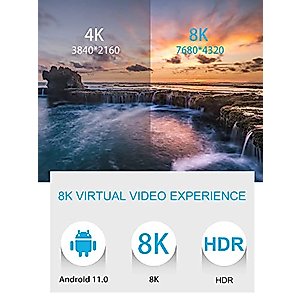 Android TV Box 11, 4GB RAM 32GB ROM Smart TV Box RK3566 4-Core 64bit Cortex-A55 CPU Support 4K 8K Output Dual-WiFi 2.4G/5.8GHz Bluetooth 4.0 USB 3.0 with Wireless Mini Keyboard