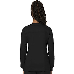 Snap Front Scrub Jackets for Women, Workwear Revolution Soft Stretch WW310, L, Black