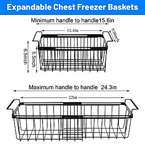 Wetheny Freezer Organizer Bins, Expandable Deep Freezer Baskets for Chest Freezer, Adjustable From 15.6" to 24.3" Wire Basket with Hanging Handles (Pack 1)