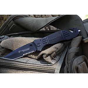 Smith & Wesson SWFR2S 8in High Carbon S.S. Folding Knife with 3.3in Tanto Point Serrated Blade and Aluminum Handle for Outdoor, Tactical, Survival and EDC