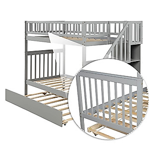Harper & Bright Designs Bunk Beds Twin Over Twin Size, Solid Wood Bunk Bed with Trundle for Kids and Toddler (Grey Bunk Beds with Trundle)