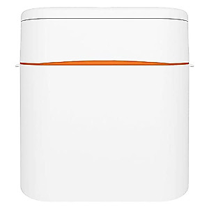 Modern Trash Can with Lid - Oval Slim Bathroom Trash Can w/ Automatic Push Open Cover - Touchless Waste Basket w/ Drawstring Plastic Trash Bag - 13.6x5.9x13.4in White Trash Can - Waterproof Trash Bin