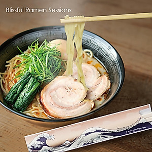 40 Pairs Disposable Chopsticks with Japan Hokusai Designed Origami Paper Rest, Individually Wrapped Chopsticks for Asian Japanese Dishes, Sushi Ramen (Great Wave)