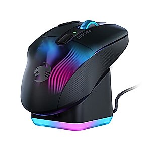 ROCCAT Kone XP Air – Wireless Customizable Ergonomic RGB Gaming Mouse, 19K DPI Optical Sensor, 100-hour Battery & Charging Dock, 29 Programmable Inputs & AIMO RGB Lighting, 4D Wheel – Black