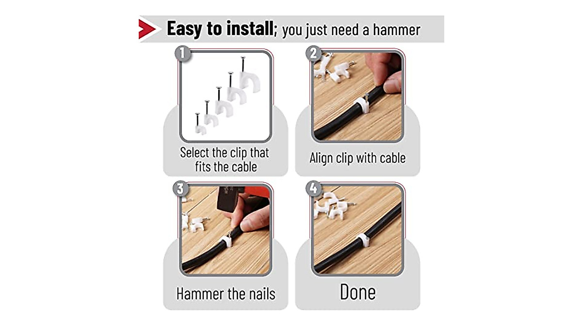 Bates Cable Clips – 360 Pcs with Steel Nails